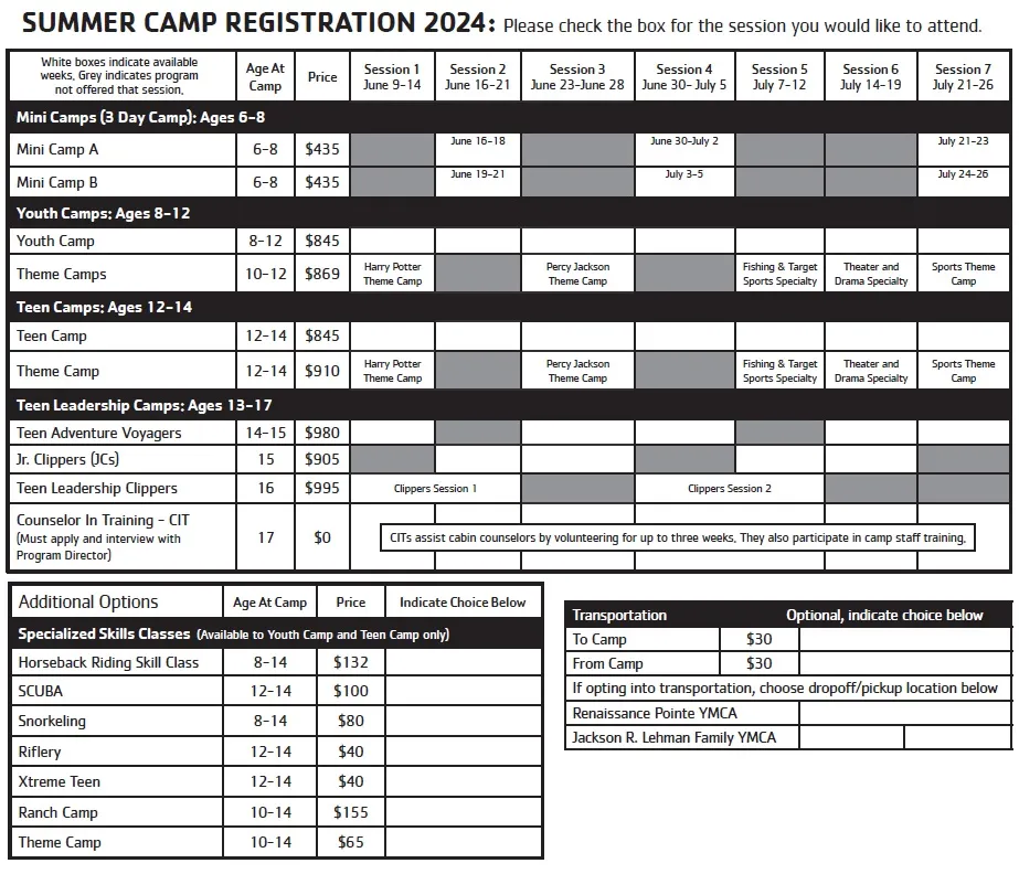 Dates and Rates | YMCA Camp Potawotami